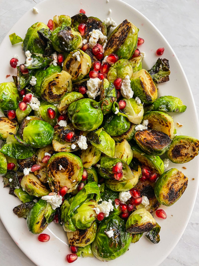 Cumin Brussel Sprouts with Feta and Pomegranate - rachel gurjar