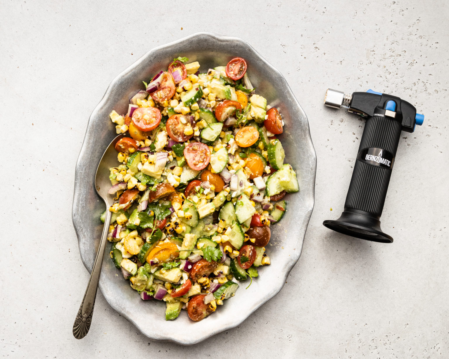 Charred Corn Salad with Feta and Cucumbers - rachel gurjar